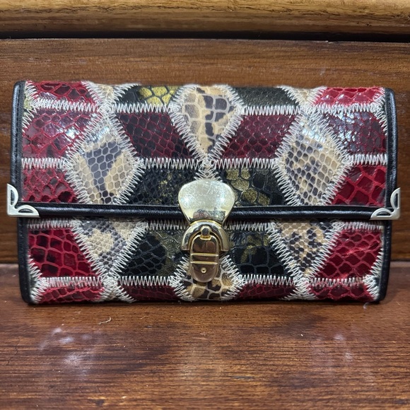 Bags | 8s Vintage Leather Multicolor Wallet With Gold Clasp | Poshmark
